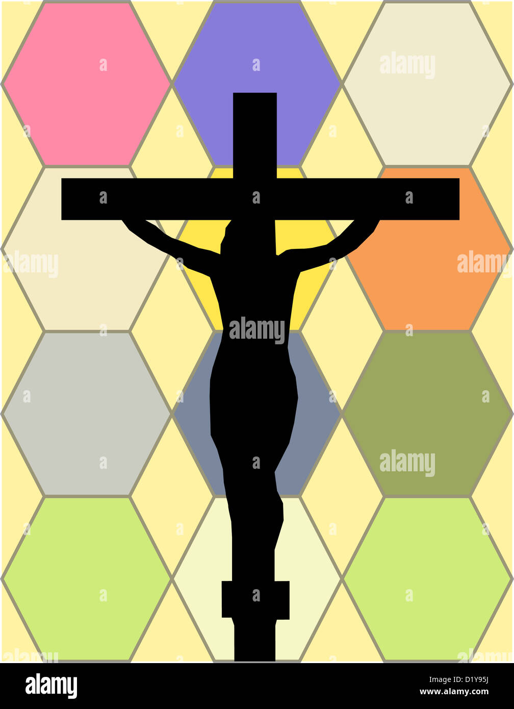 Black Jesus Cross on The Color Wall of the Temple Stock Photo - Alamy