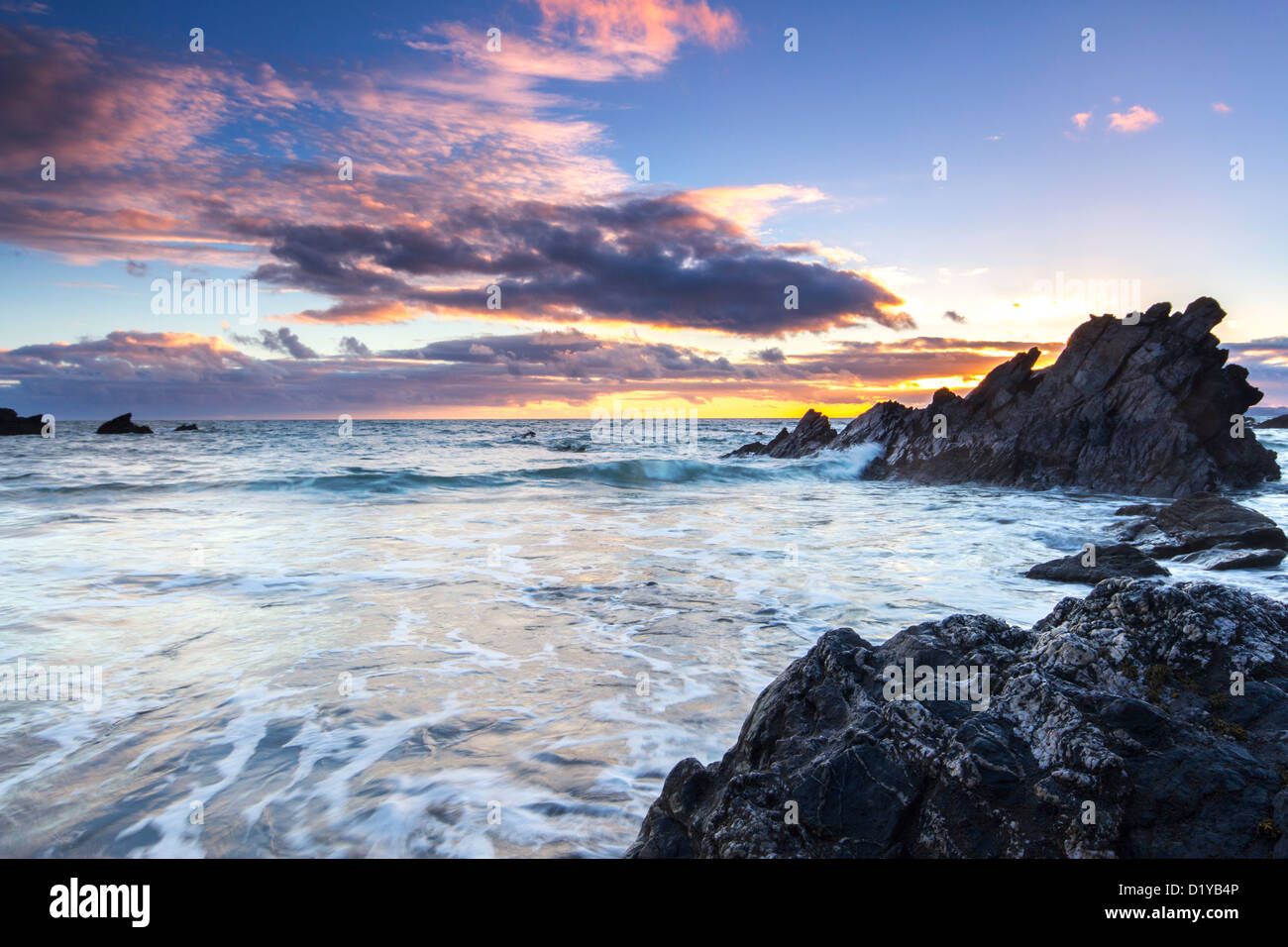 Sunset over Sharrow Beach Whitsand Bay Cornwall UK Stock Photo - Alamy