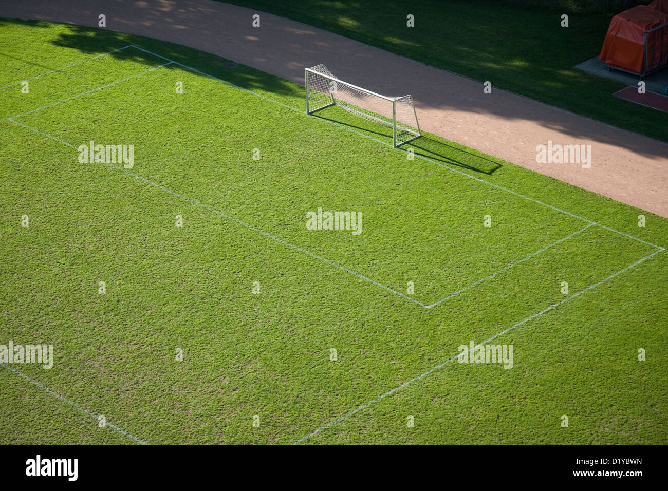 Soccer Pitch with Markings and Goal Stock Photo - Alamy