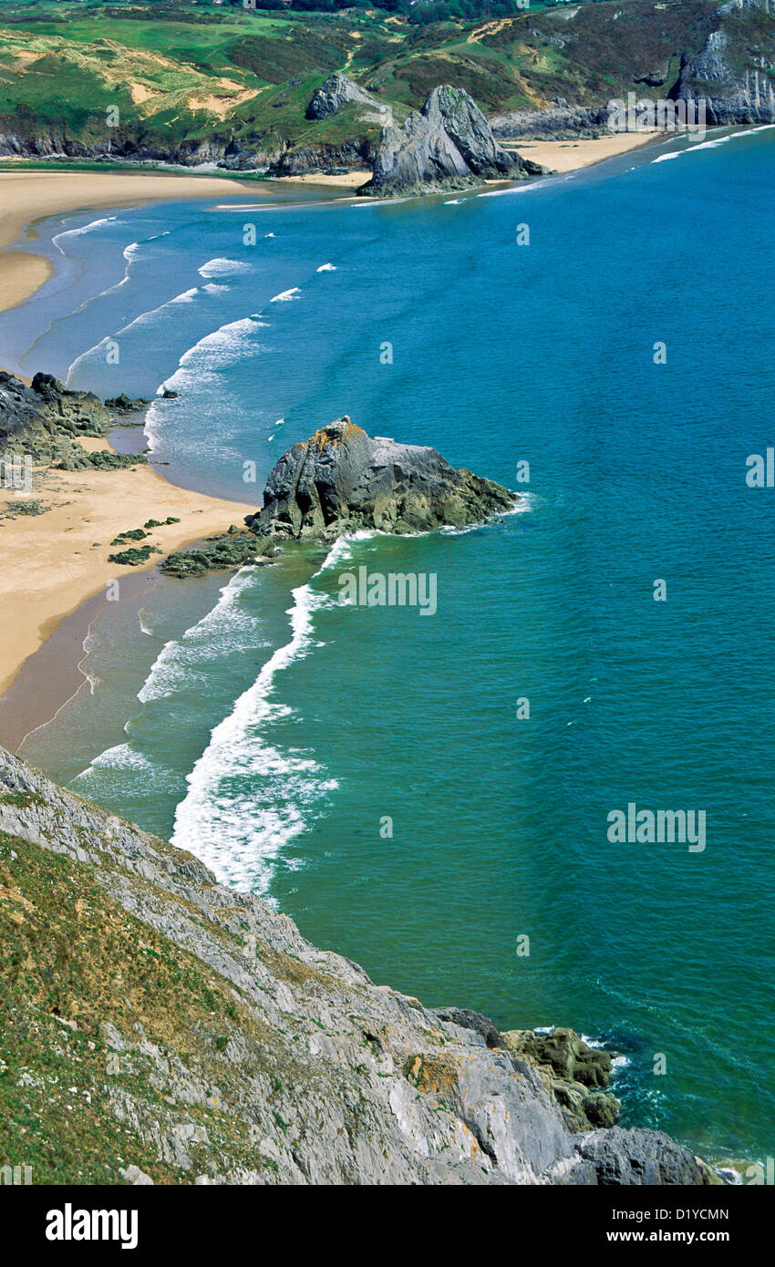 OXWICH BAY ROCKS AND SANDS ON THE GOWER PENINSULAR WALES Stock Photo ...
