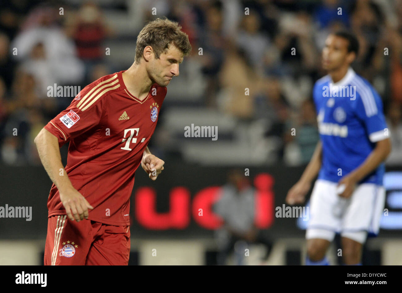 Munich's Thomas Mueller celebrates after his penalty kick 1-0 goal ...