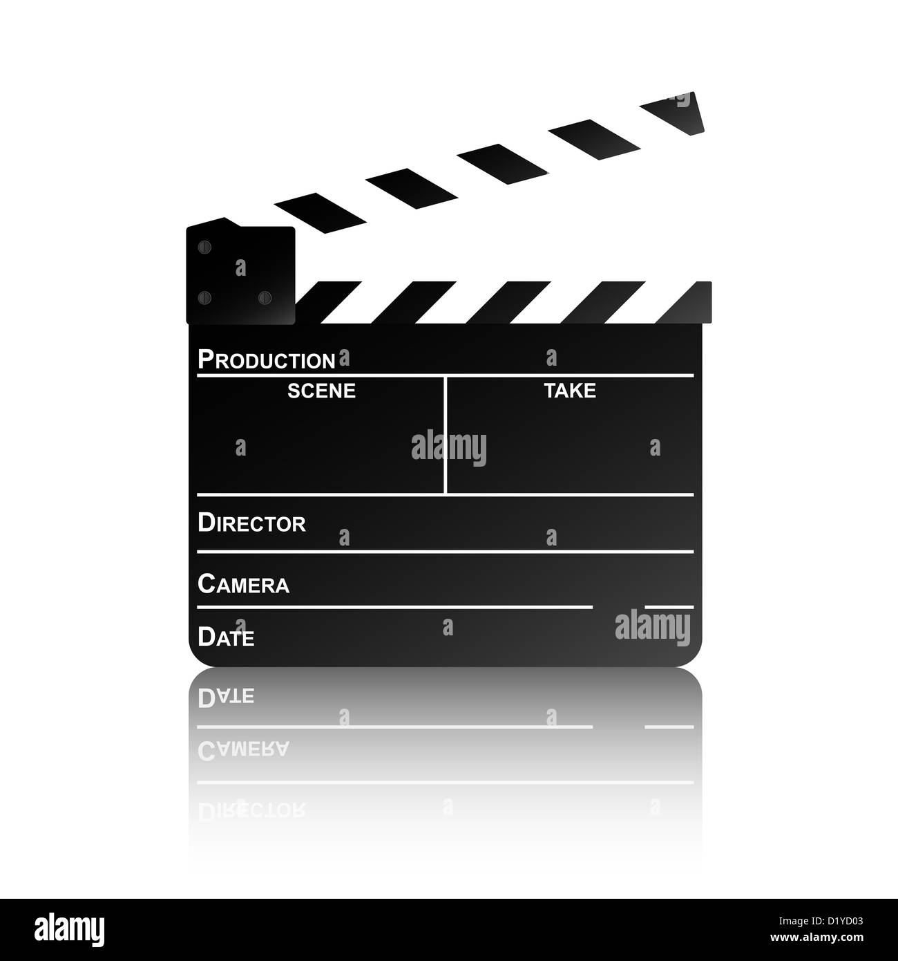 Movie clapper board with reflection on a white background. Vector ...