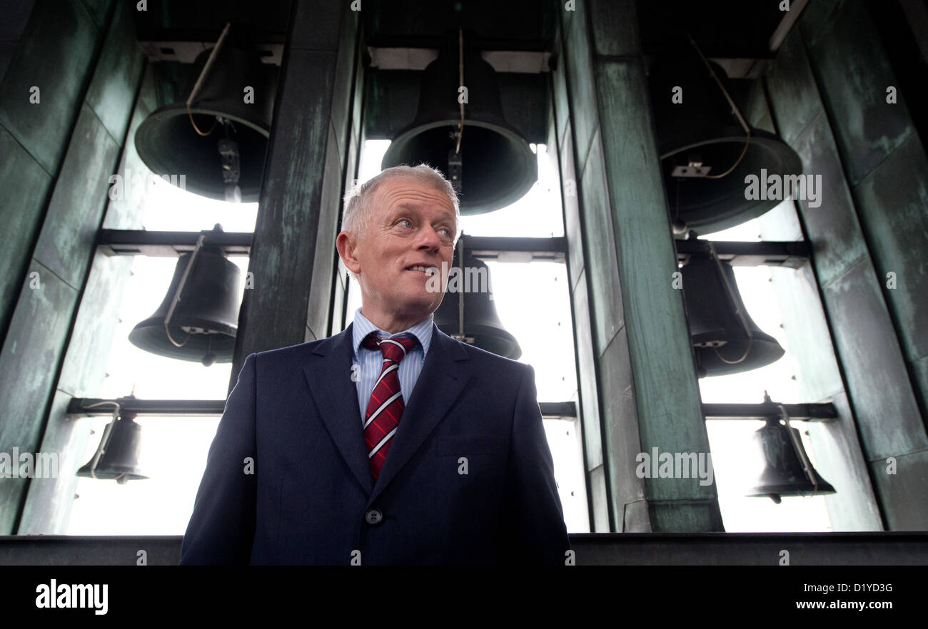 The new Mayor of Stuttgart Fritz Kuhn stands in front of the bells of ...