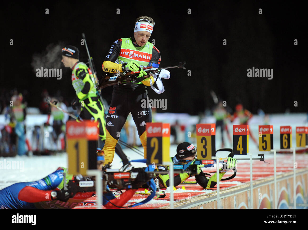 German biathlete Florian Graf stands at the shooting range one day ...