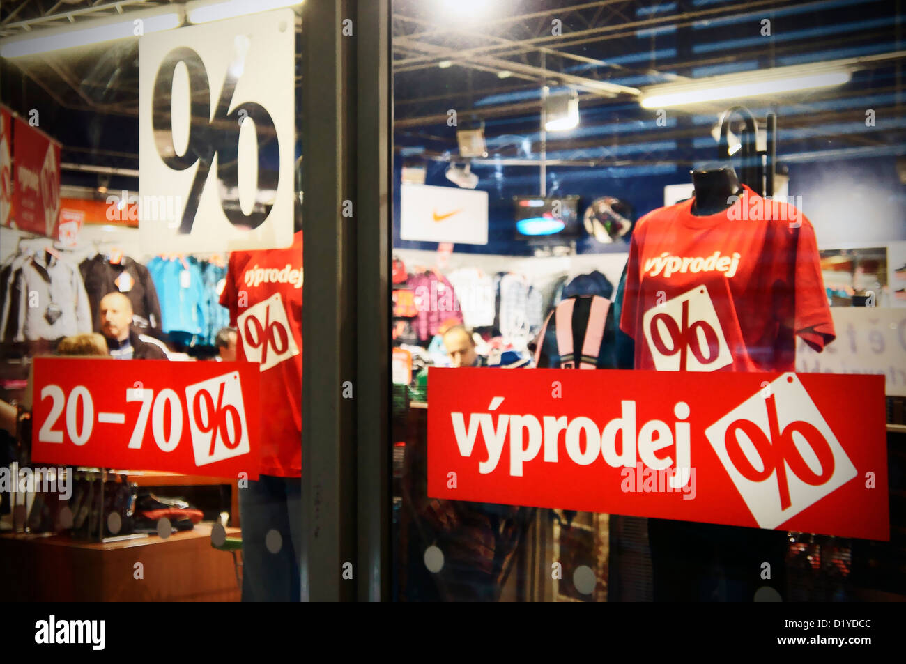 Sales signs displayed windows of shopping malls during post Christmas ...