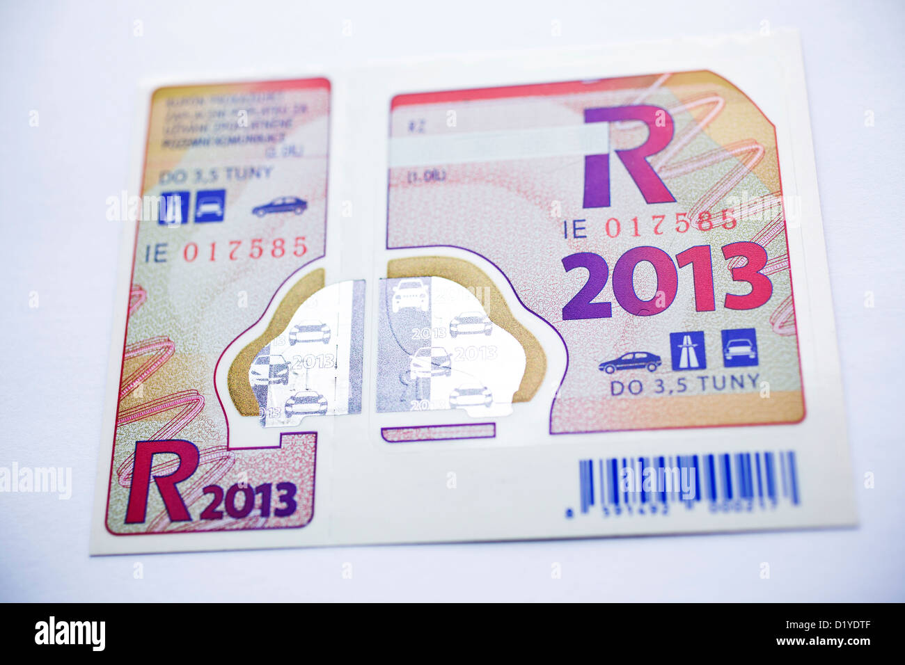 Czech Highway Vignette 2013 in Prague Czech Republic on January 2 2013 ...