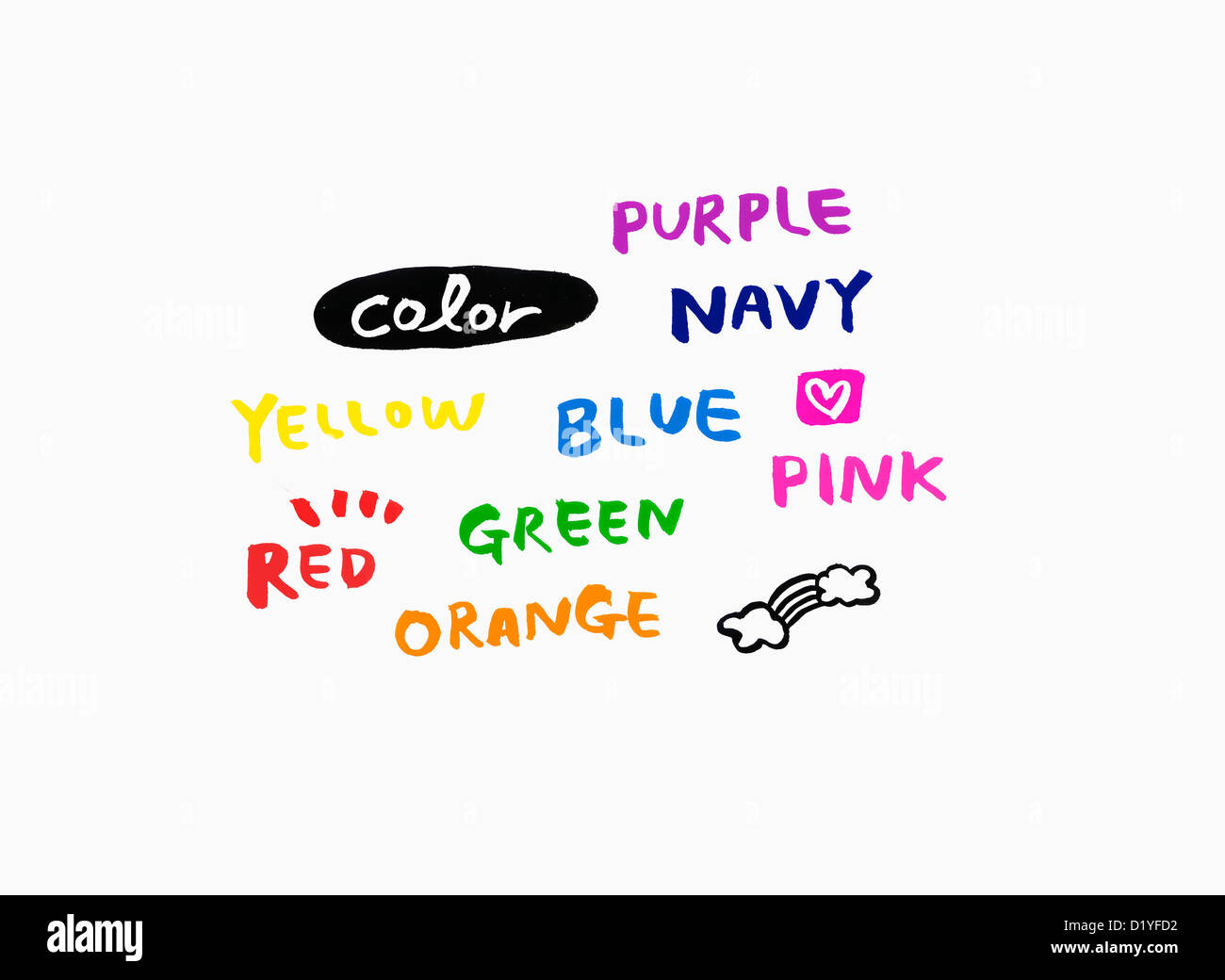 name of colours written in different fonts and colours Stock Photo - Alamy