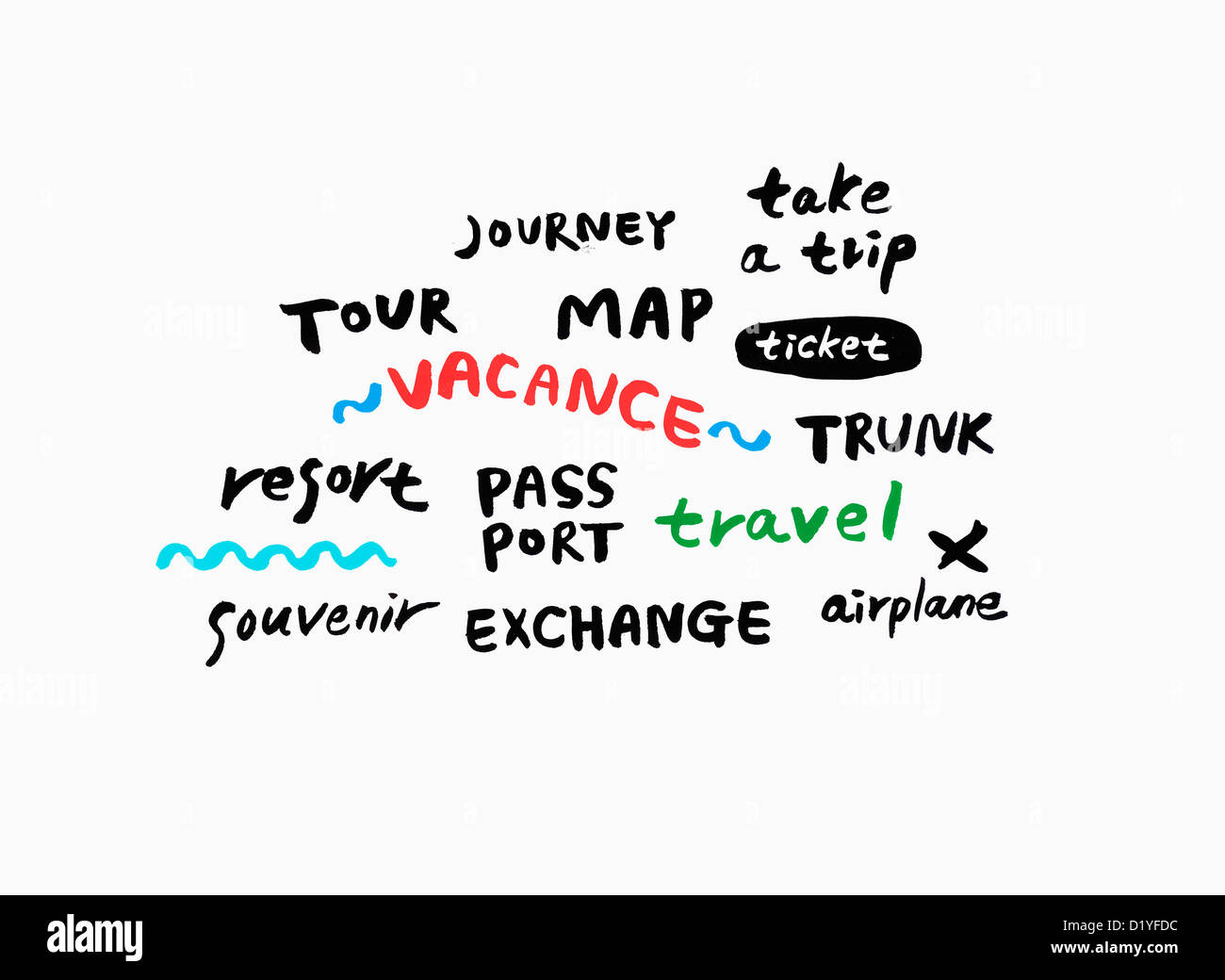 Words Related To Vacation Written In Different Fonts And Colours Stock words-related-to-vacation-written-in-different-fonts-and-colours-stock