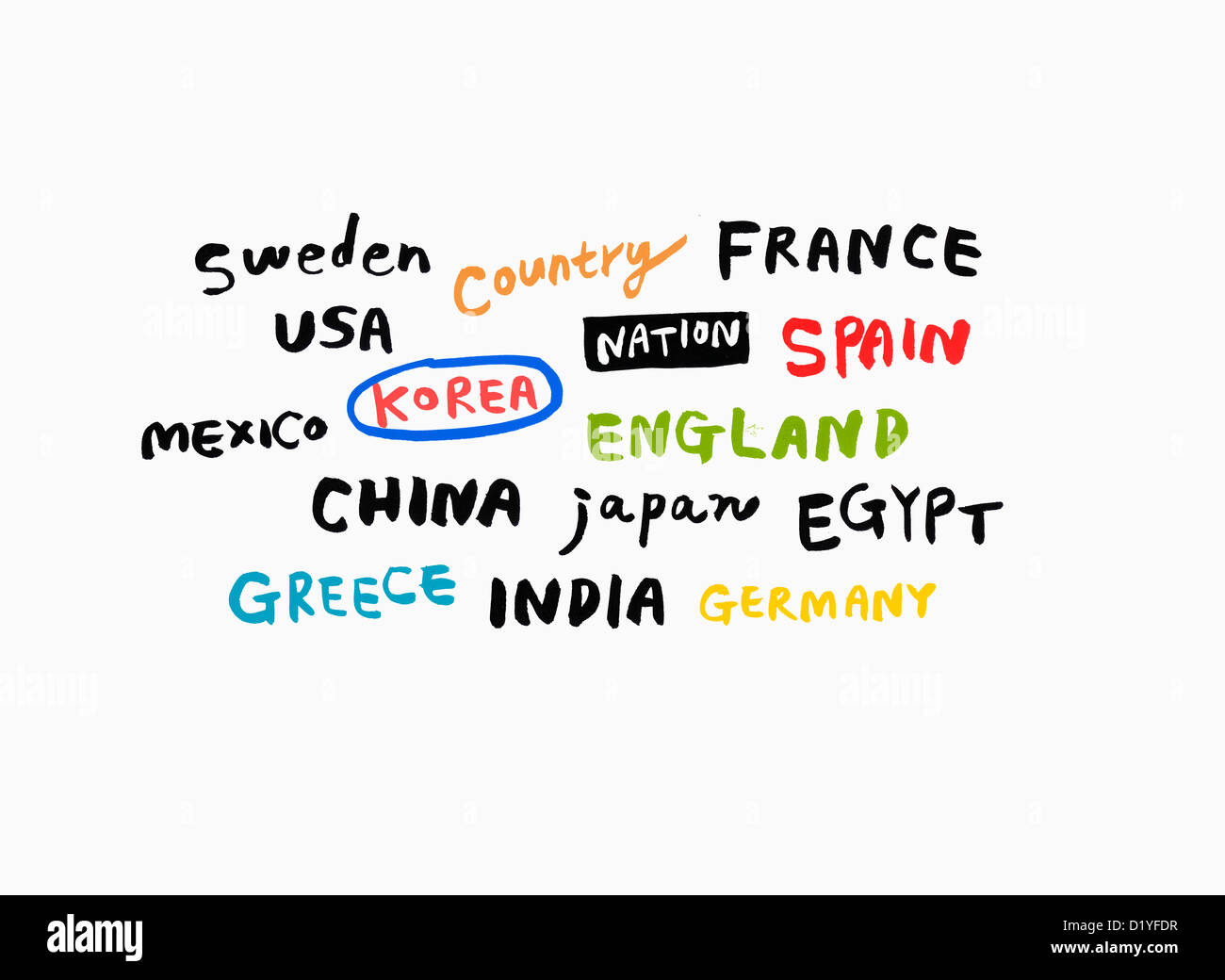 country names written in different fonts and colours Stock Photo - Alamy