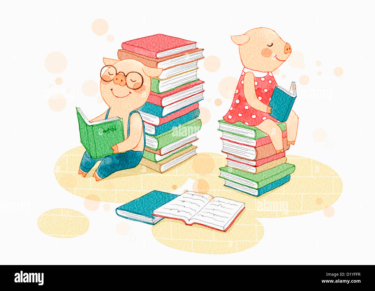 illustration of pigs reading books Stock Photo - Alamy