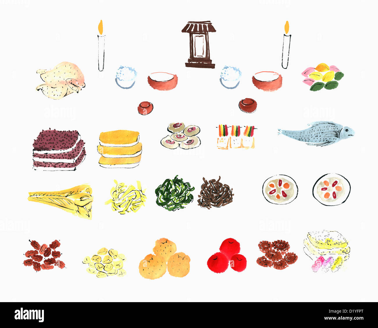 illustration of items related to Korean ancestral rites Stock Photo - Alamy