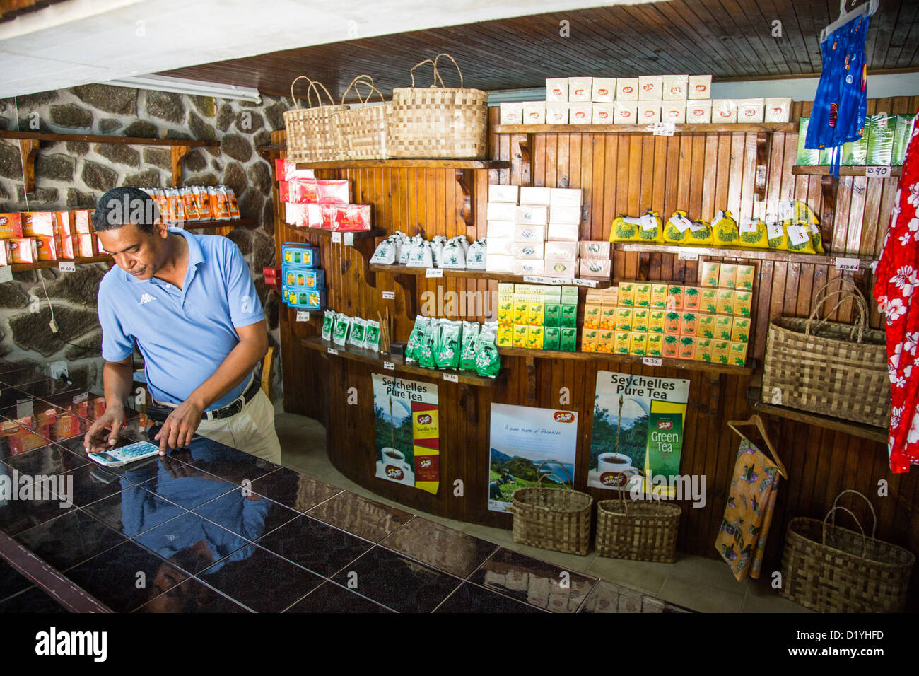 Tea Shop at Morne Blanc tea plantation, Mahe Island, Seychelles Stock ...