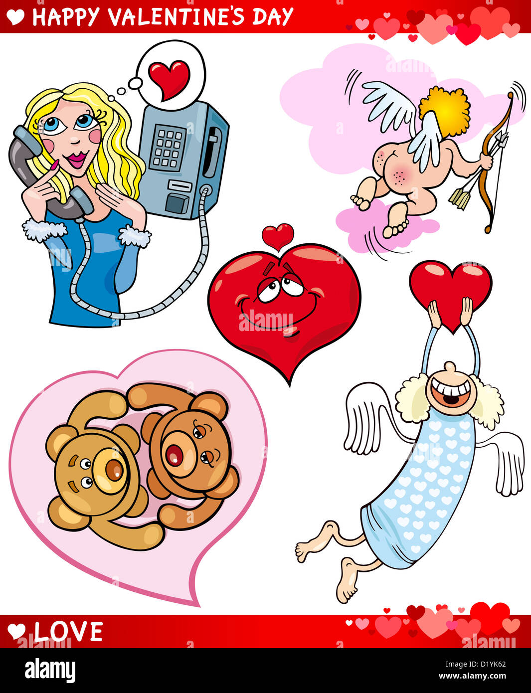 Cartoon Illustration of Cute Valentine's Day and Love Themes Collection ...