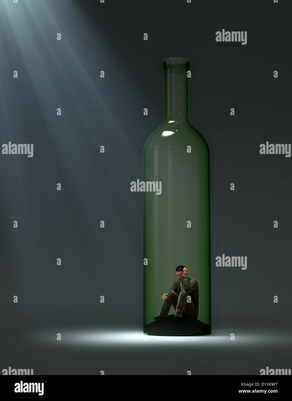 Alcohol addiction concept illustration - man inside a bottle Stock ...