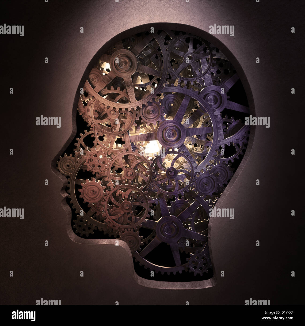 Cog wheels and gear inside a head shape -psychology and creativity ...