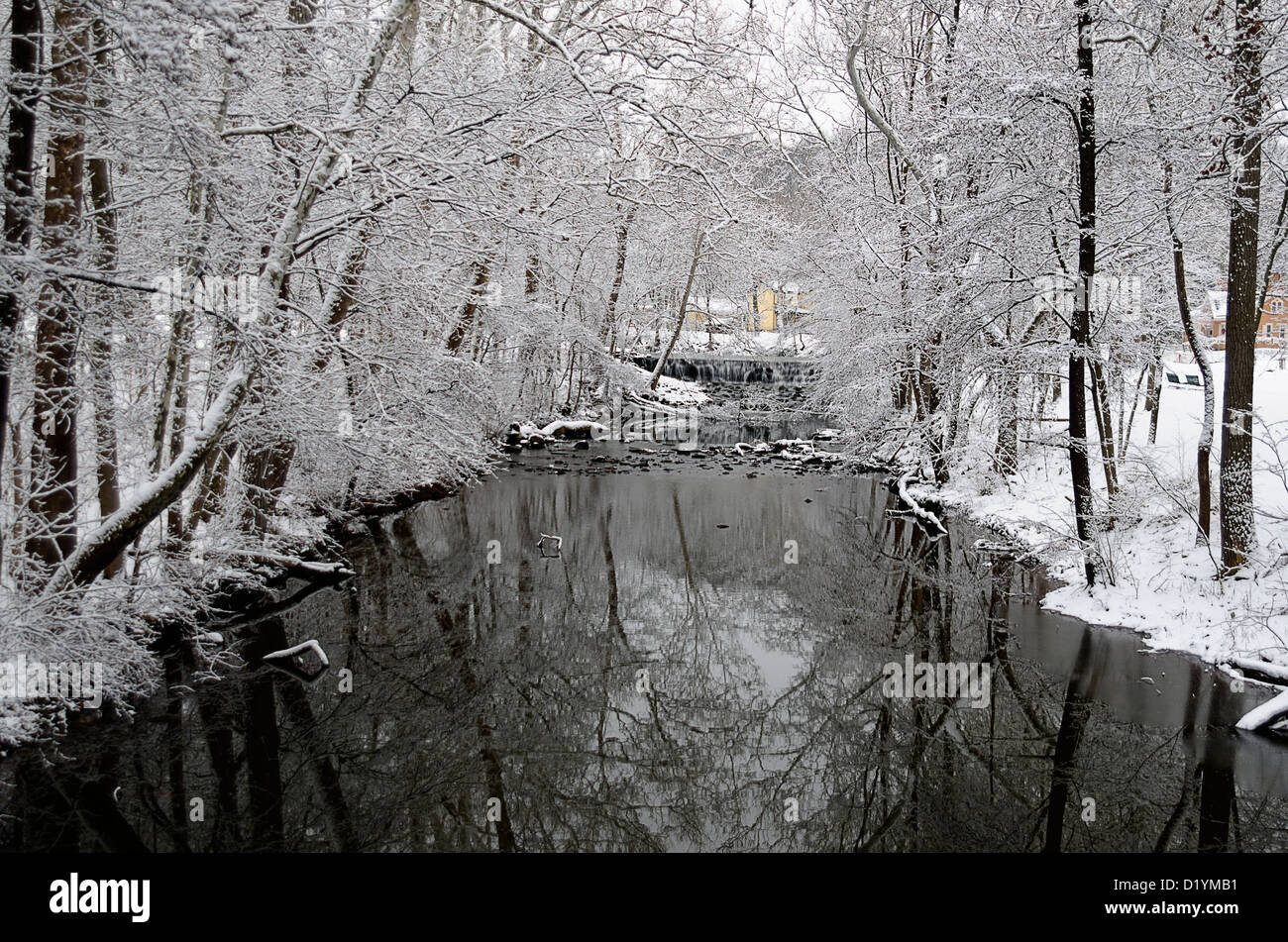 Snowy Woods and Creek Stock Photo - Alamy