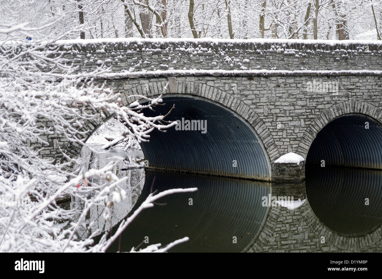 Depression Era Bridge in Snow Stock Photo - Alamy