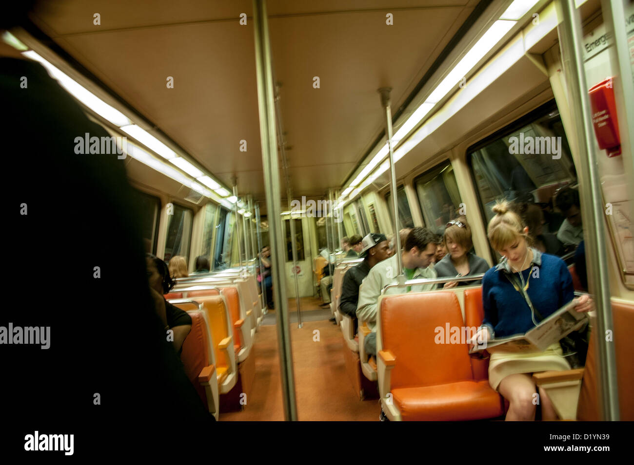 Passengers on a Washington subway train Stock Photo - Alamy