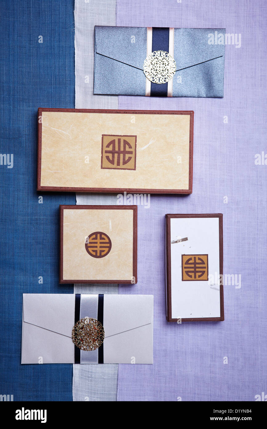 Korean boxes and envelopes on a traditional cloth Stock Photo - Alamy