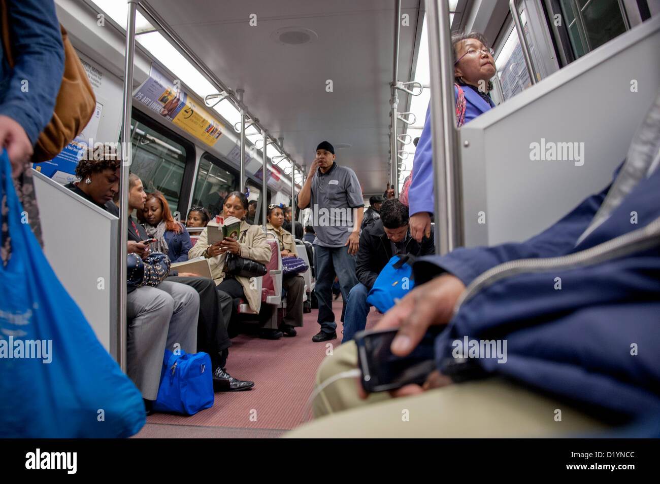 Passengers on a Washington subway train Stock Photo - Alamy