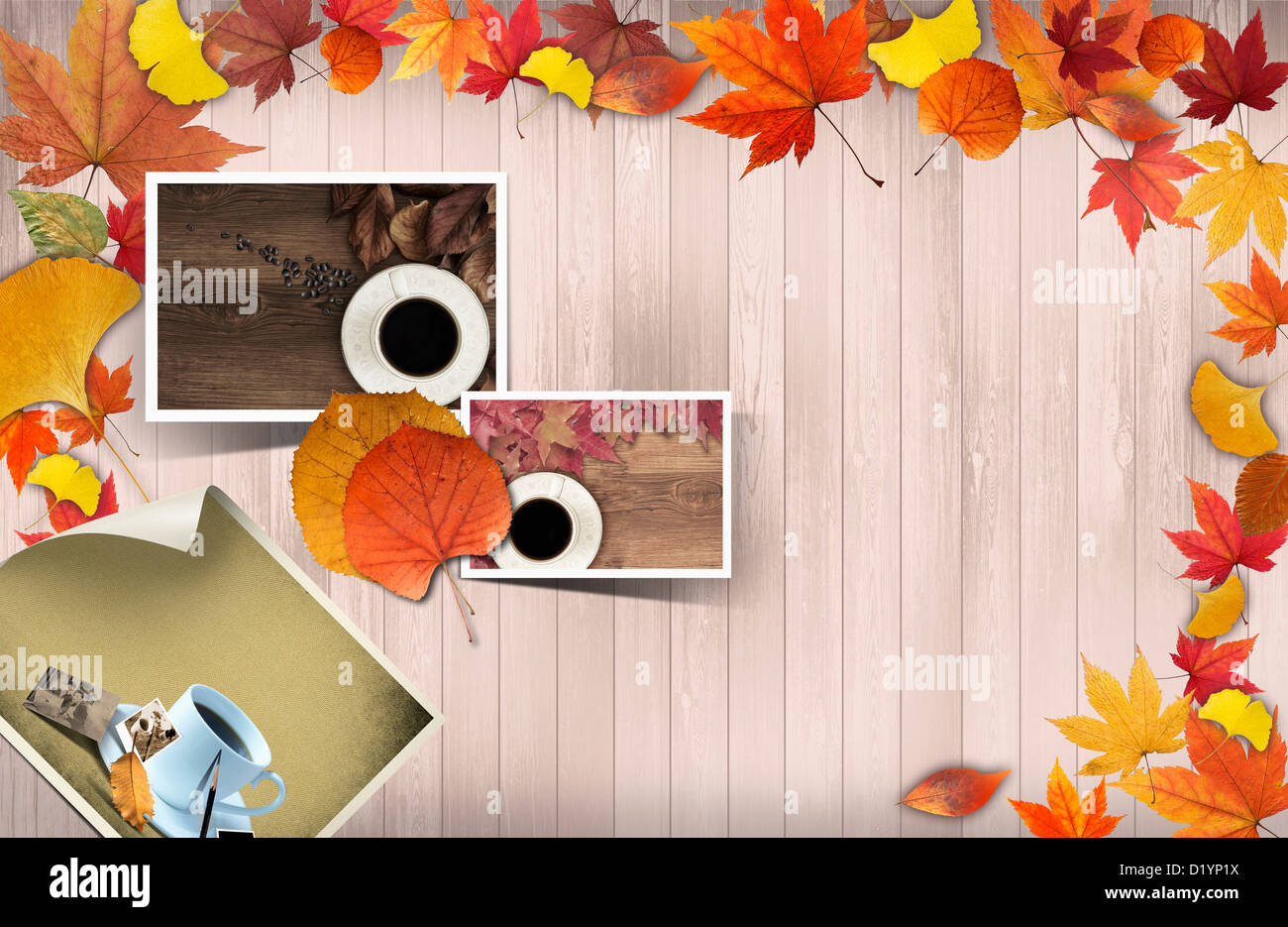pictures of autumn in frame of autumn leaves Stock Photo - Alamy