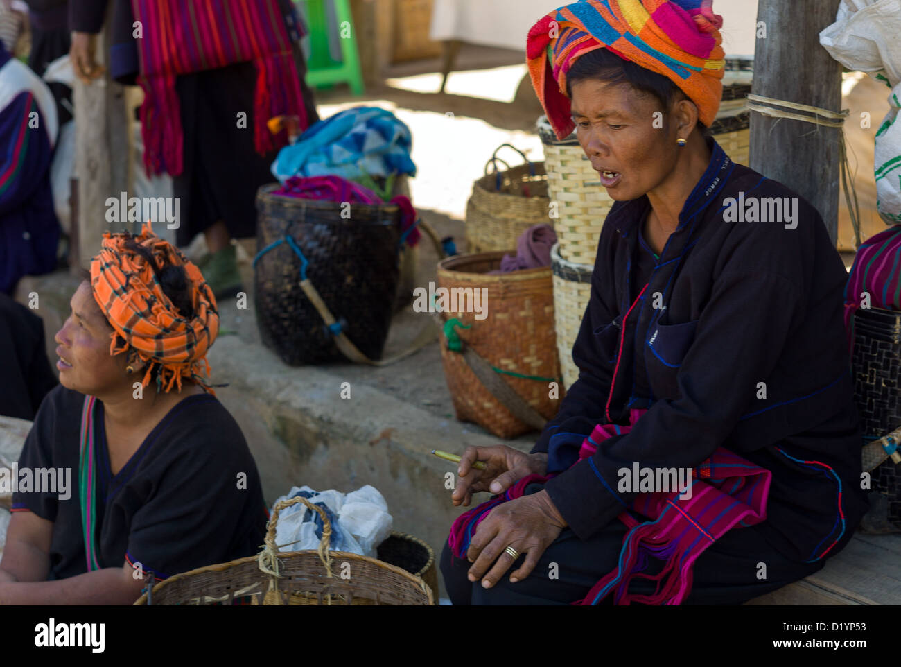 Myanmar, Shan State, local people in the street market of the Inla Lake ...