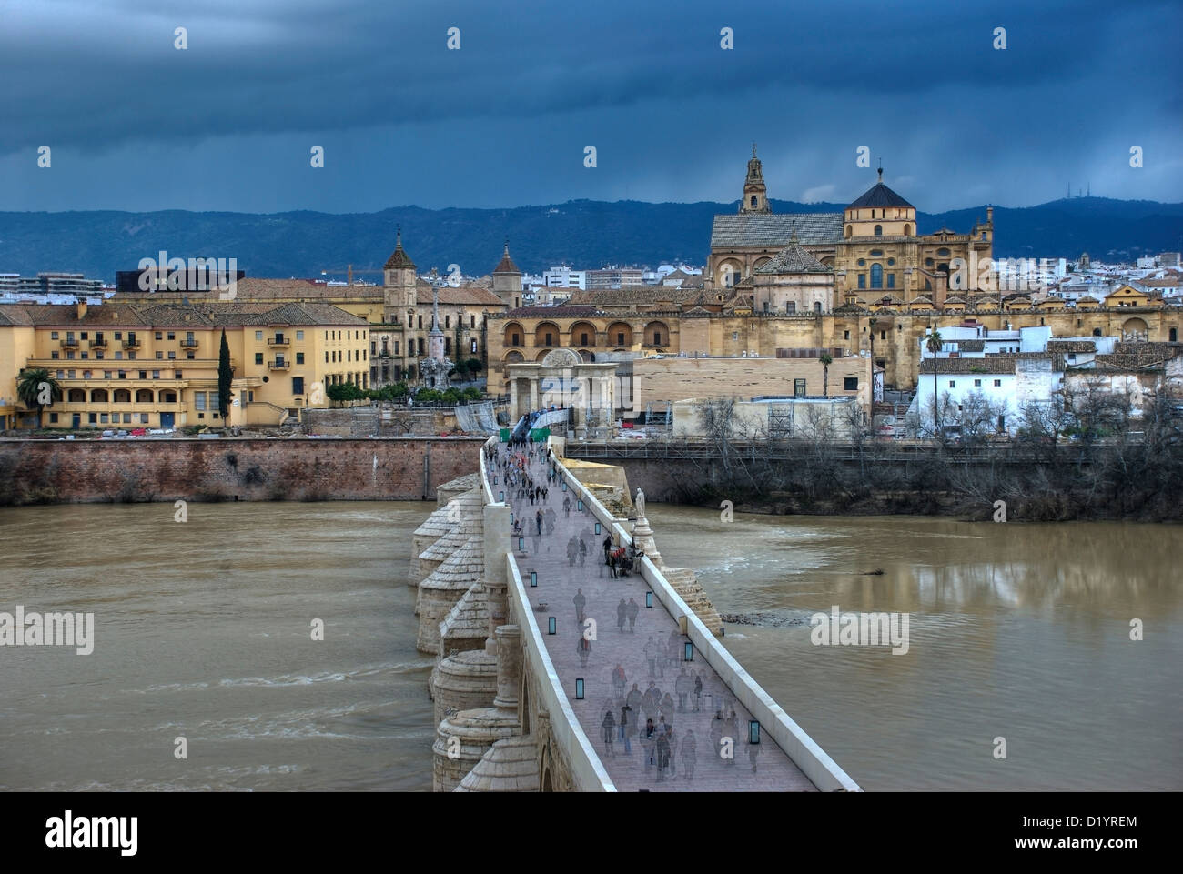 Roman bridge in City of Cordoba, Cordova, under clouded sky, Andalusia ...