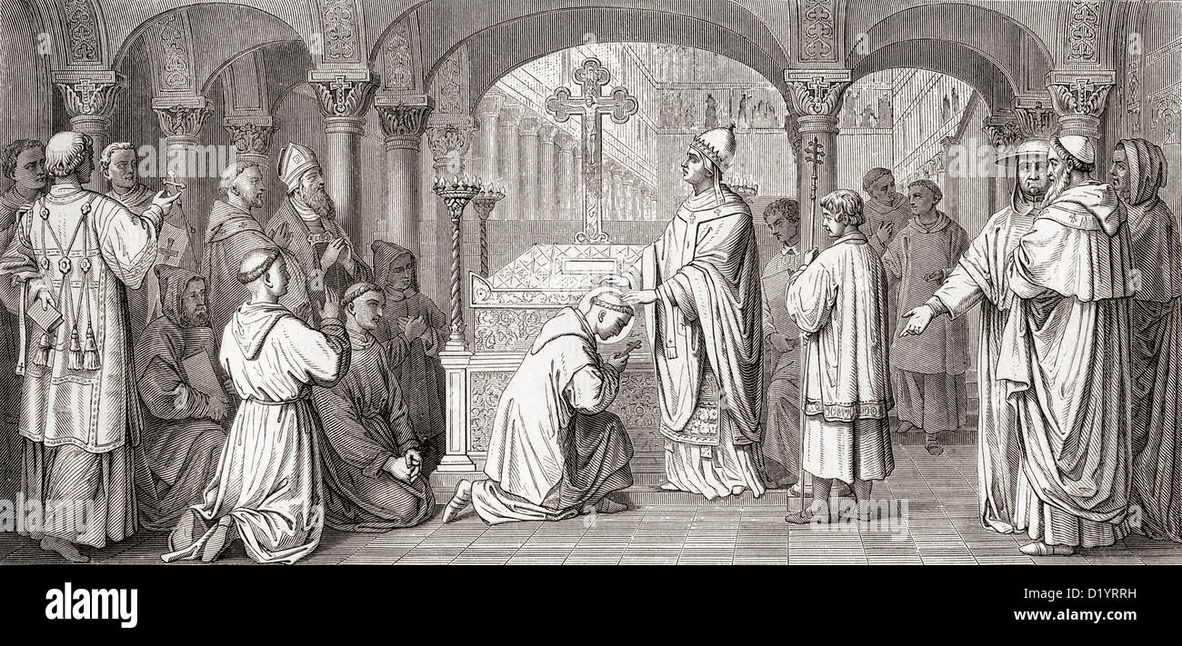 Detail of the fresco in the basilica of St. Boniface's Abbey, Munich ...