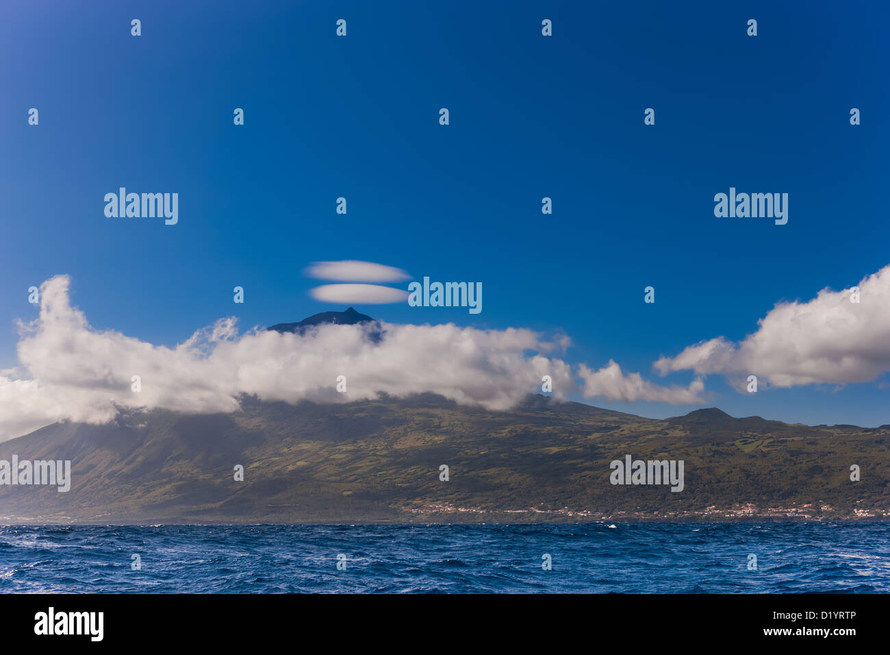 silly clouds above Pico volcano peak, Atlantic Ocean, Acores Islands ...