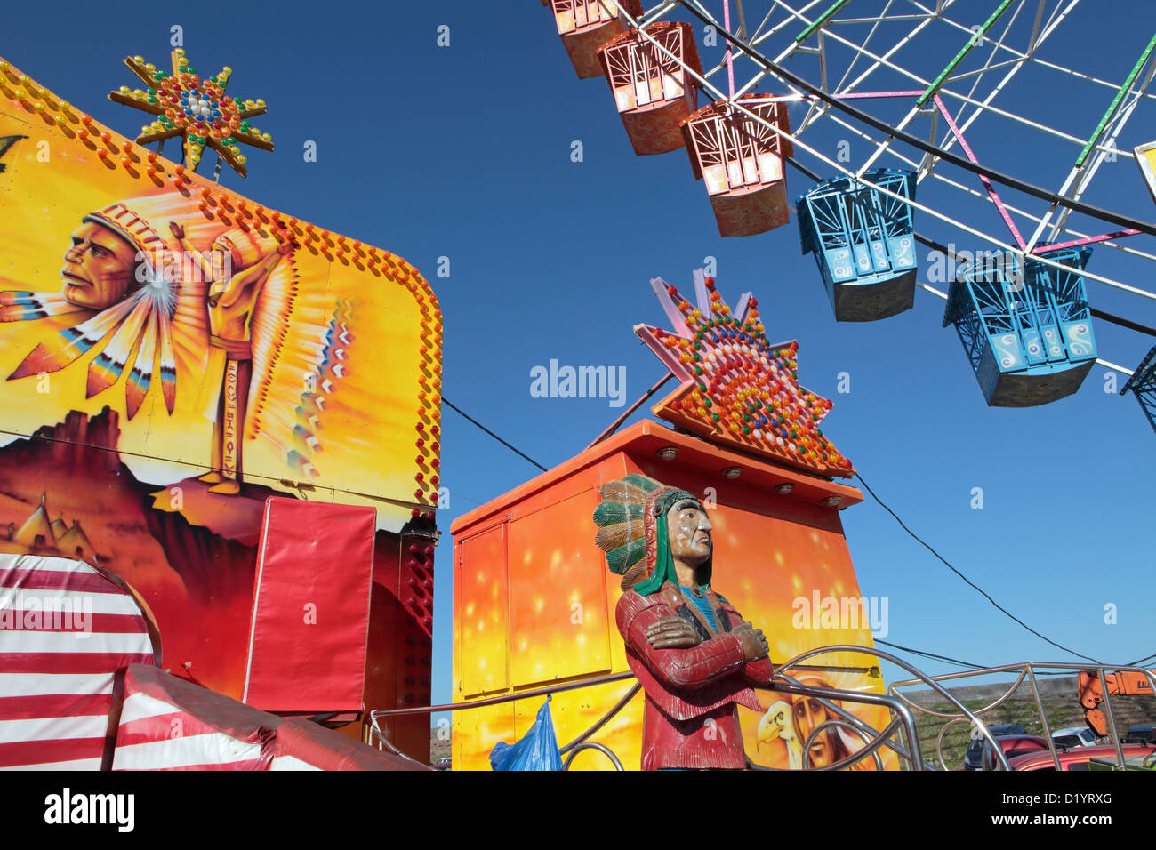 Colorful detail of Rodeo ride at funfair fairground, Puerto de la Cruz ...