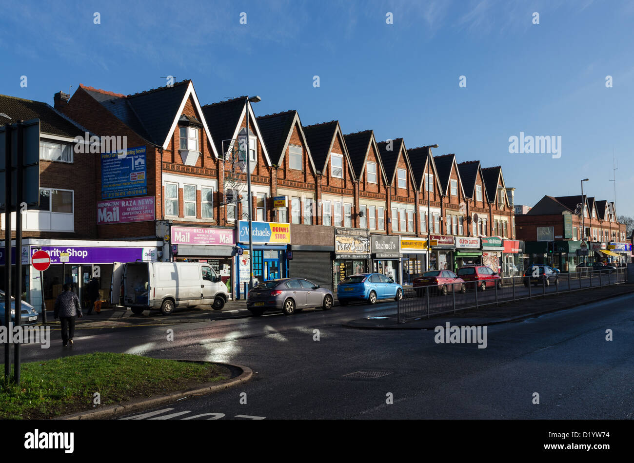 Row of shops on the Warwick Road in Acocks Green, Birmingham Stock ...