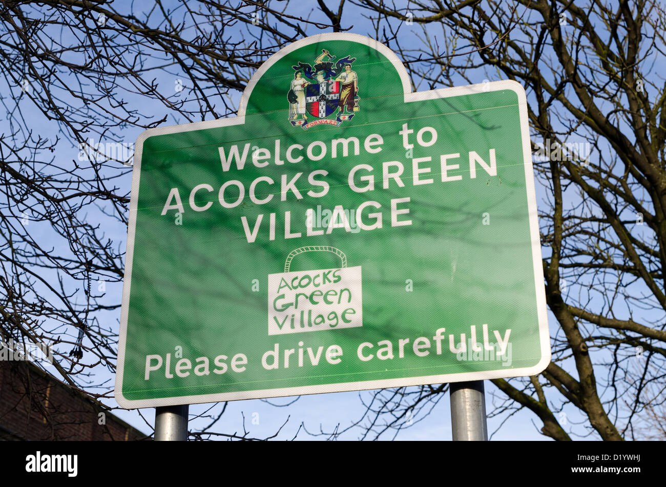 Welcome to Acocks Green Village signpost Stock Photo - Alamy