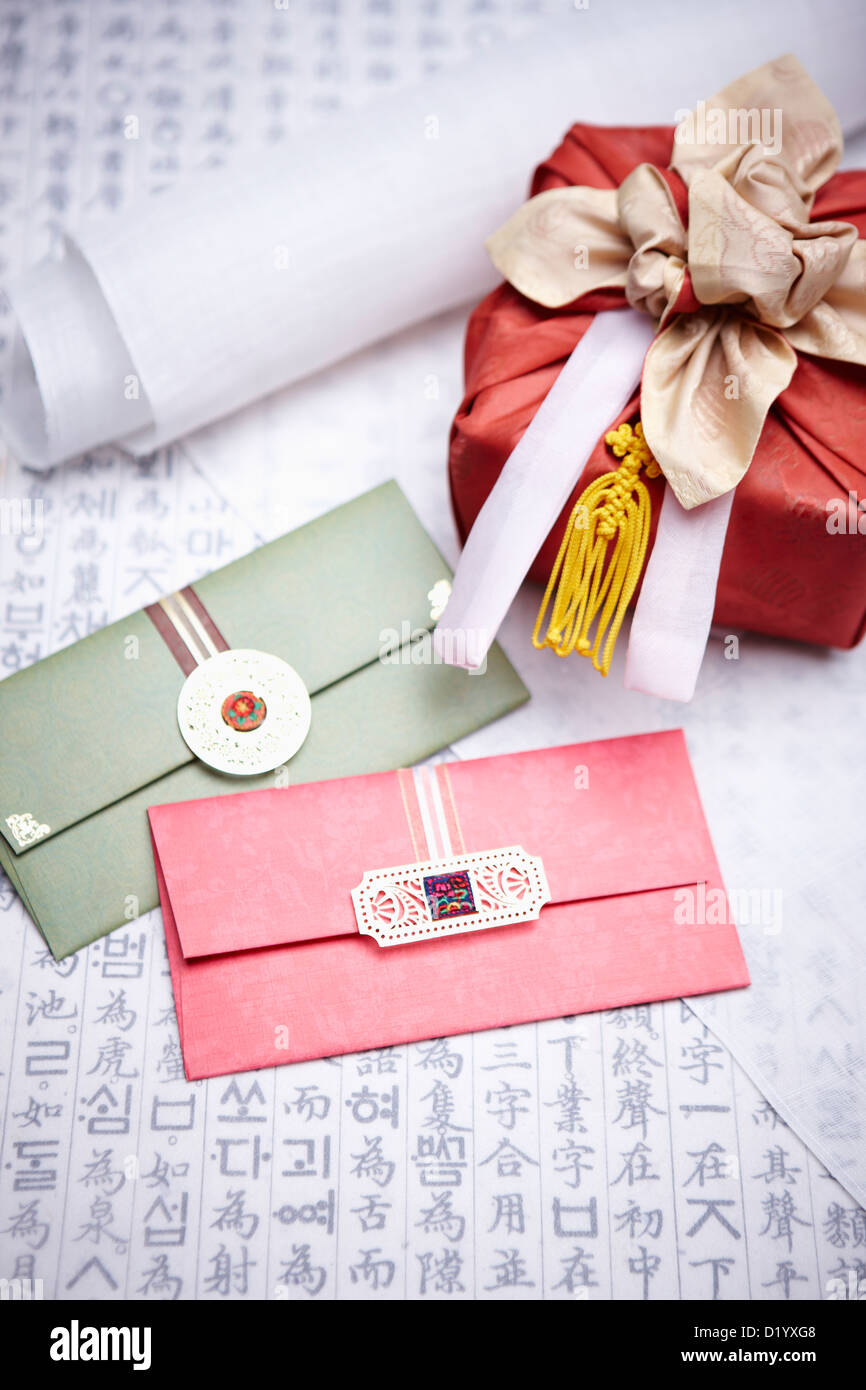 a package wrapped in a traditional wrap between a envelope and ...