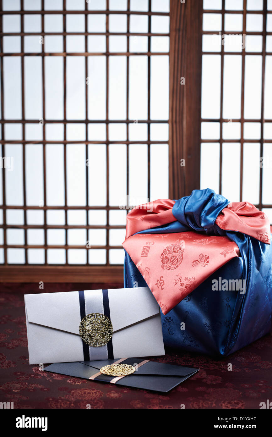 Korean traditional envelope and a package in front of Korean ...