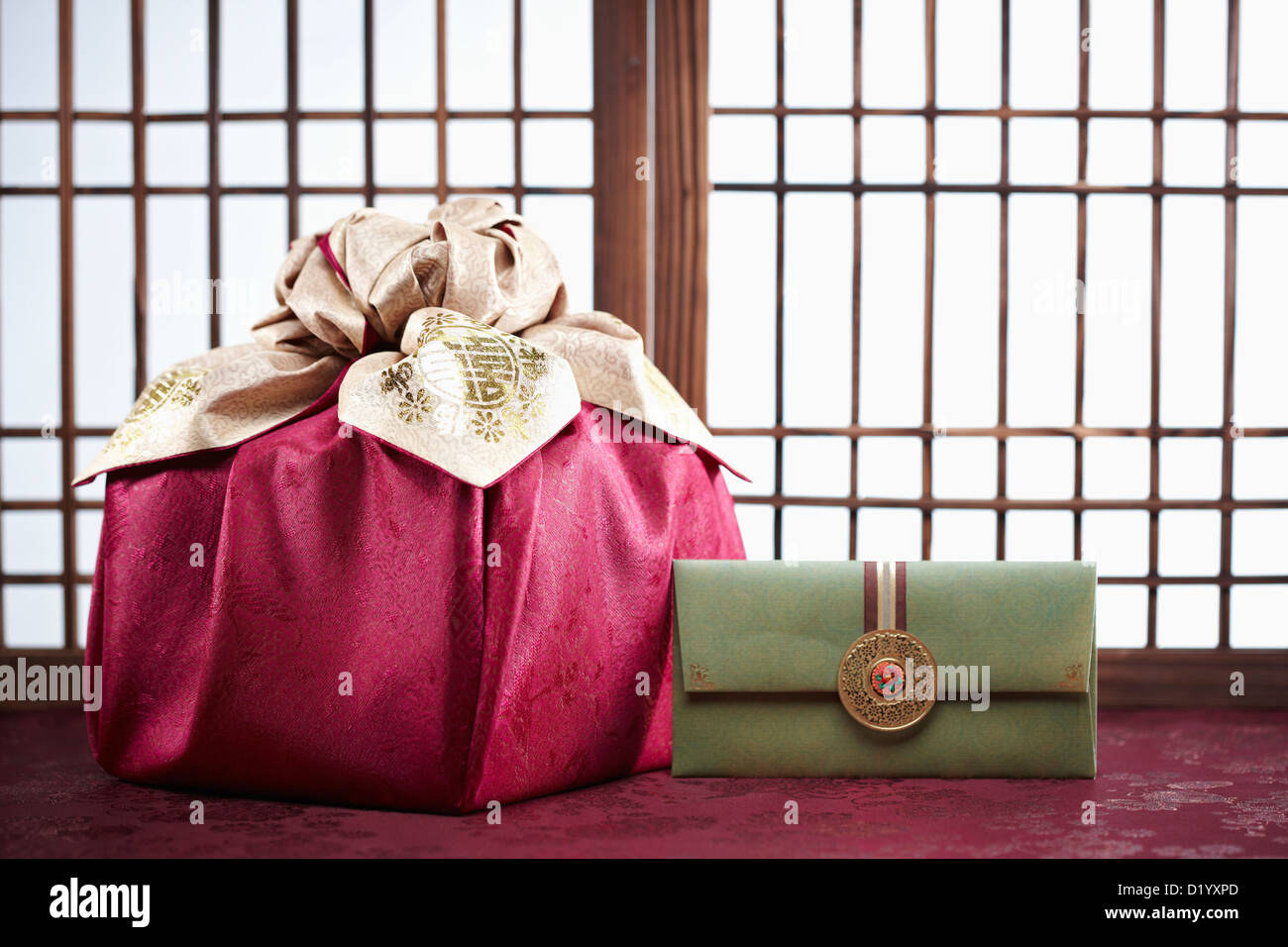 Korean traditional envelope and a package in front of Korean ...