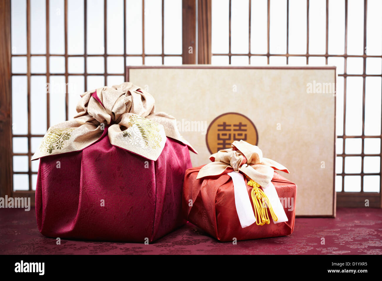 Korean traditional packages and a present set in front of Korean ...