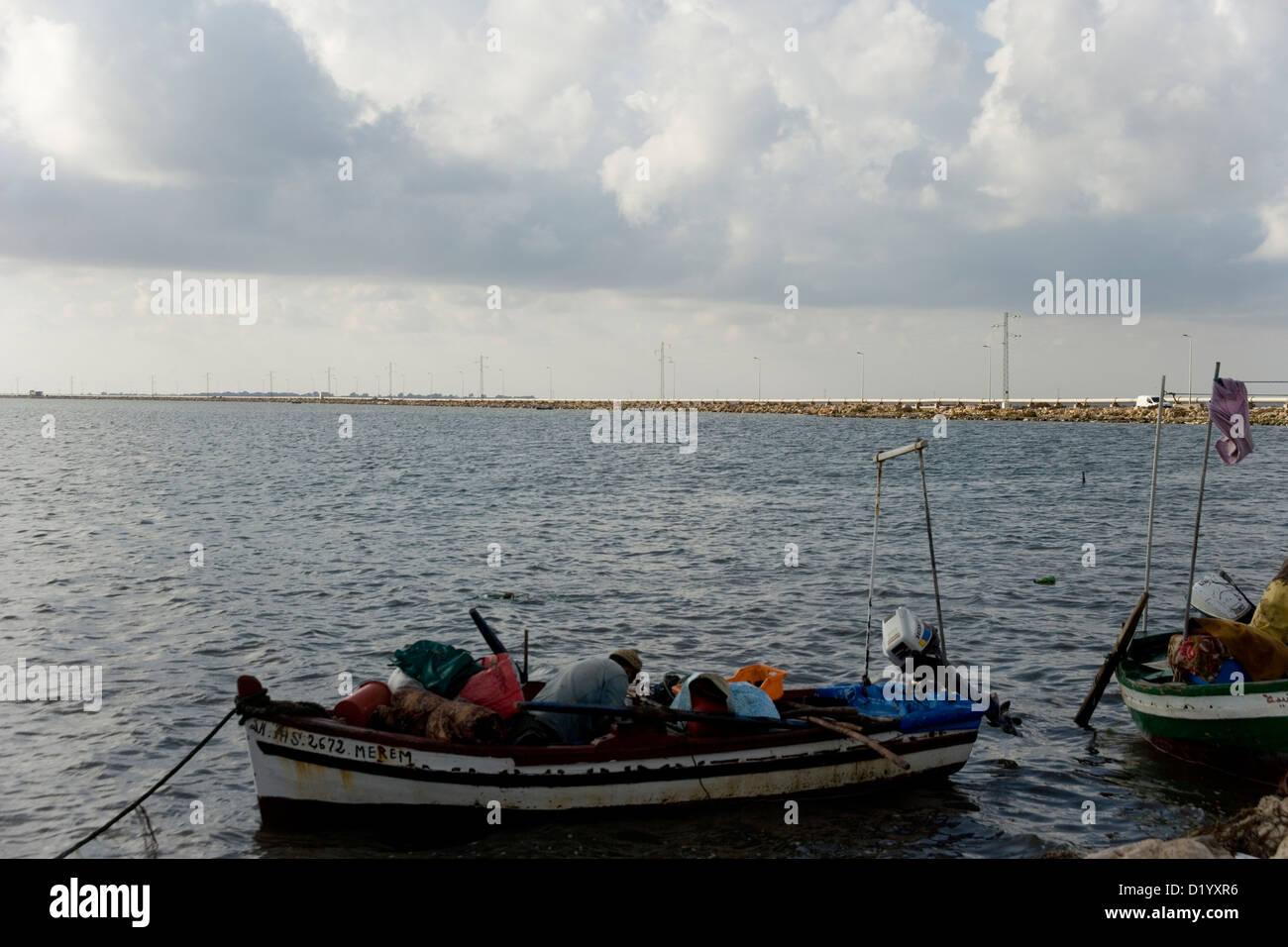 The causeway linking the island of Djerba to the mainland in Tunisia ...