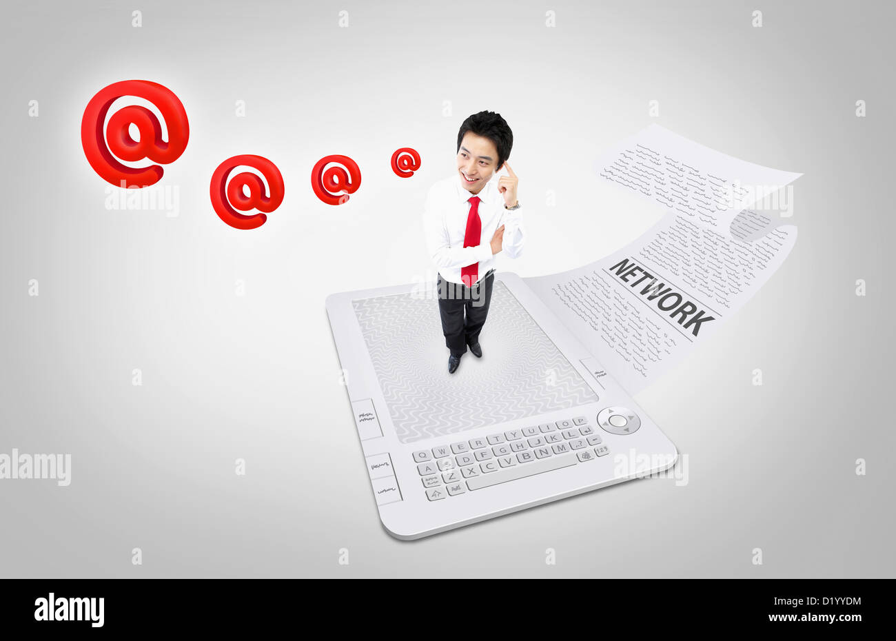 Smile tablet thinking business hi-res stock photography and images - Alamy