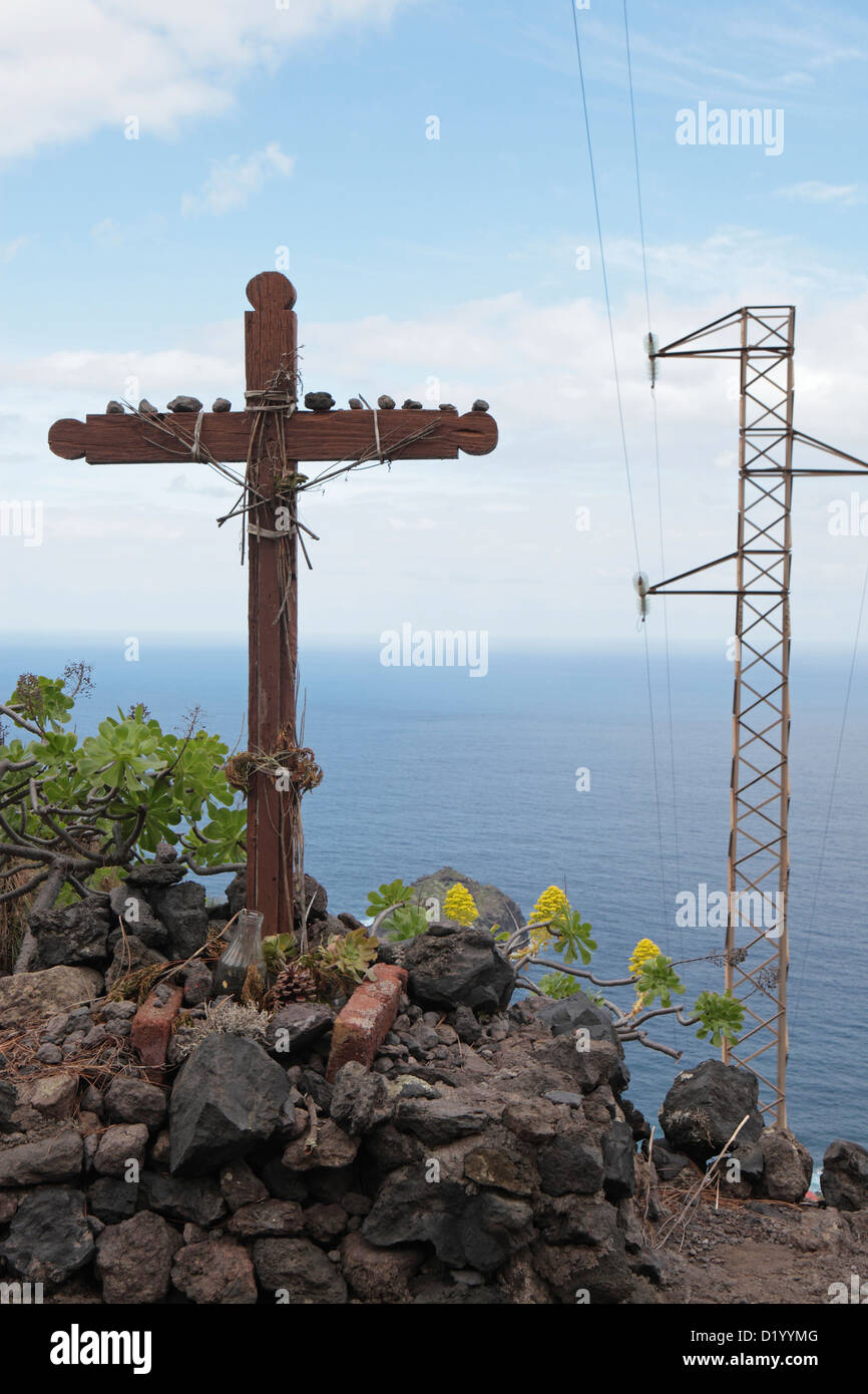 Cross on cliff top, Madeira Stock Photo - Alamy