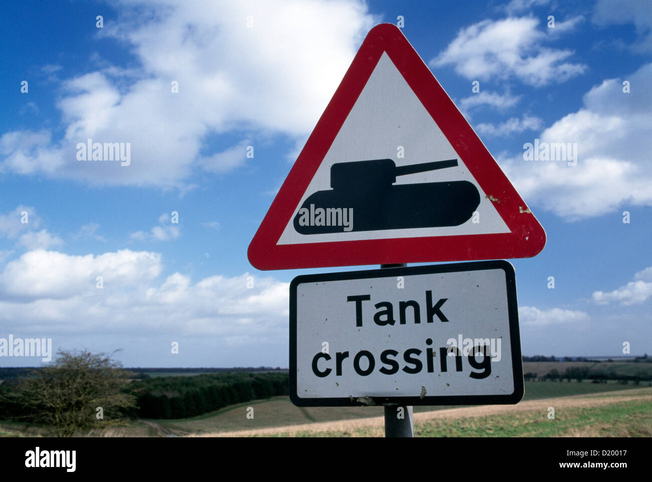 Road sign warning of tanks crossing the road Stock Photo - Alamy