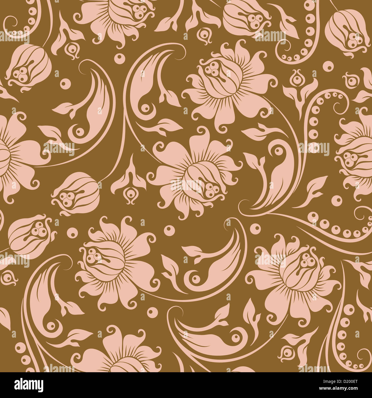 Seamless floral pattern. Beige flowers on a gold background. In vintage ...