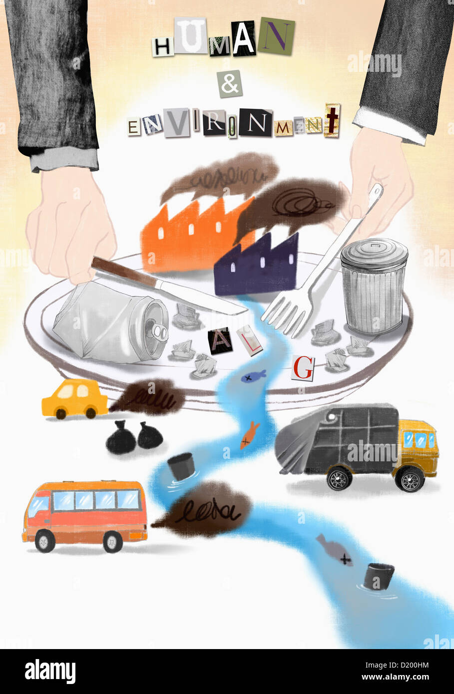 illustration of environment pollution Stock Photo - Alamy