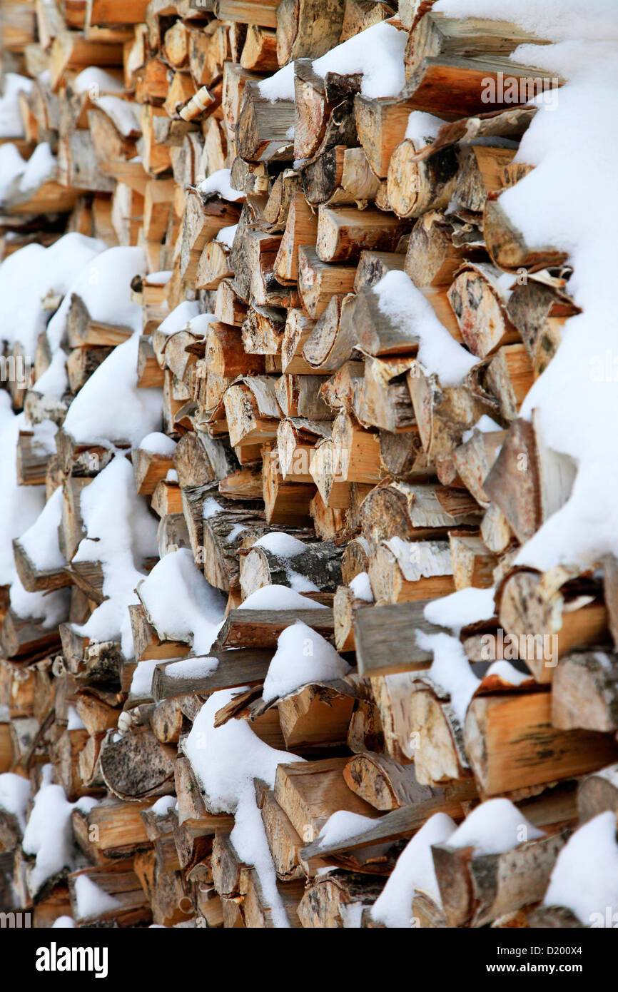 Fire wood for a fireplace in snow Stock Photo - Alamy