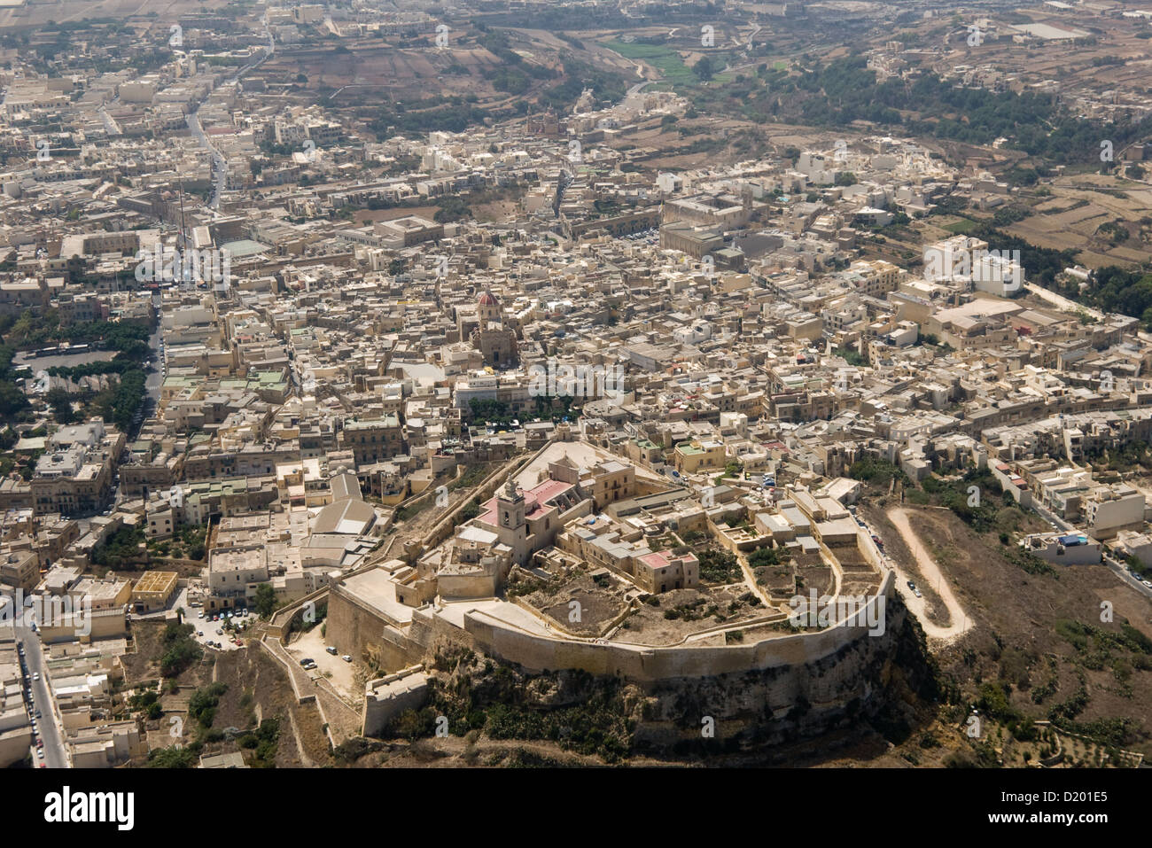 An airborne view of the Victoria, Gozo. The citadel is on the rock ...