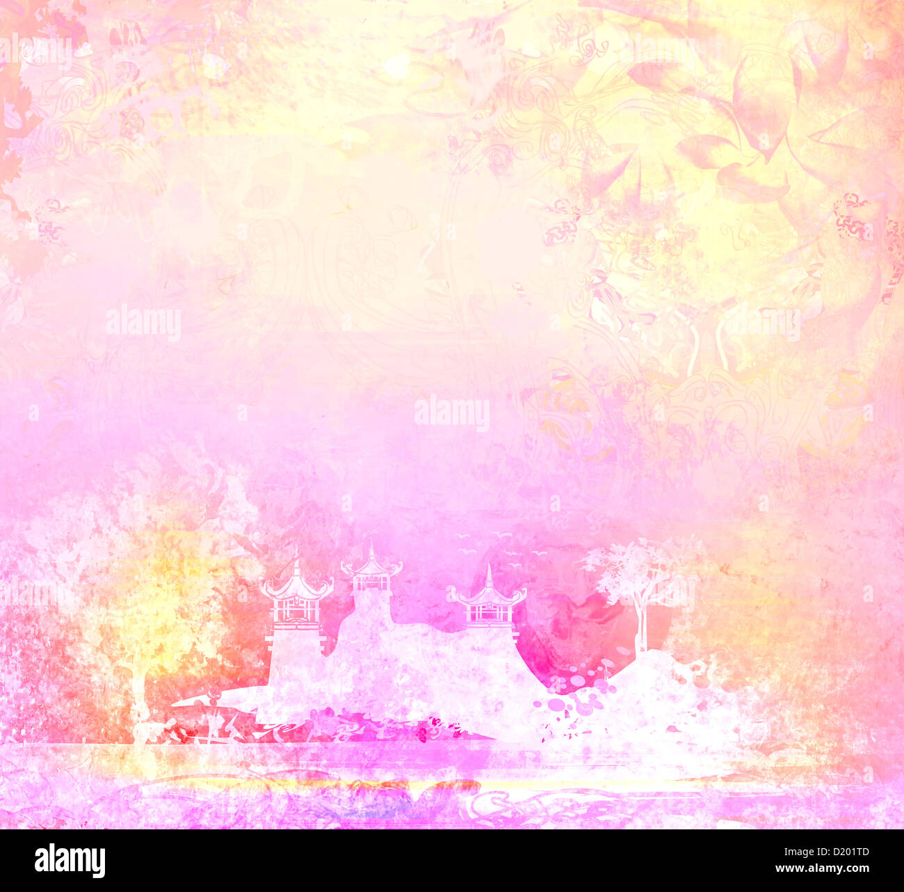 old paper with Asian Landscape Stock Photo - Alamy