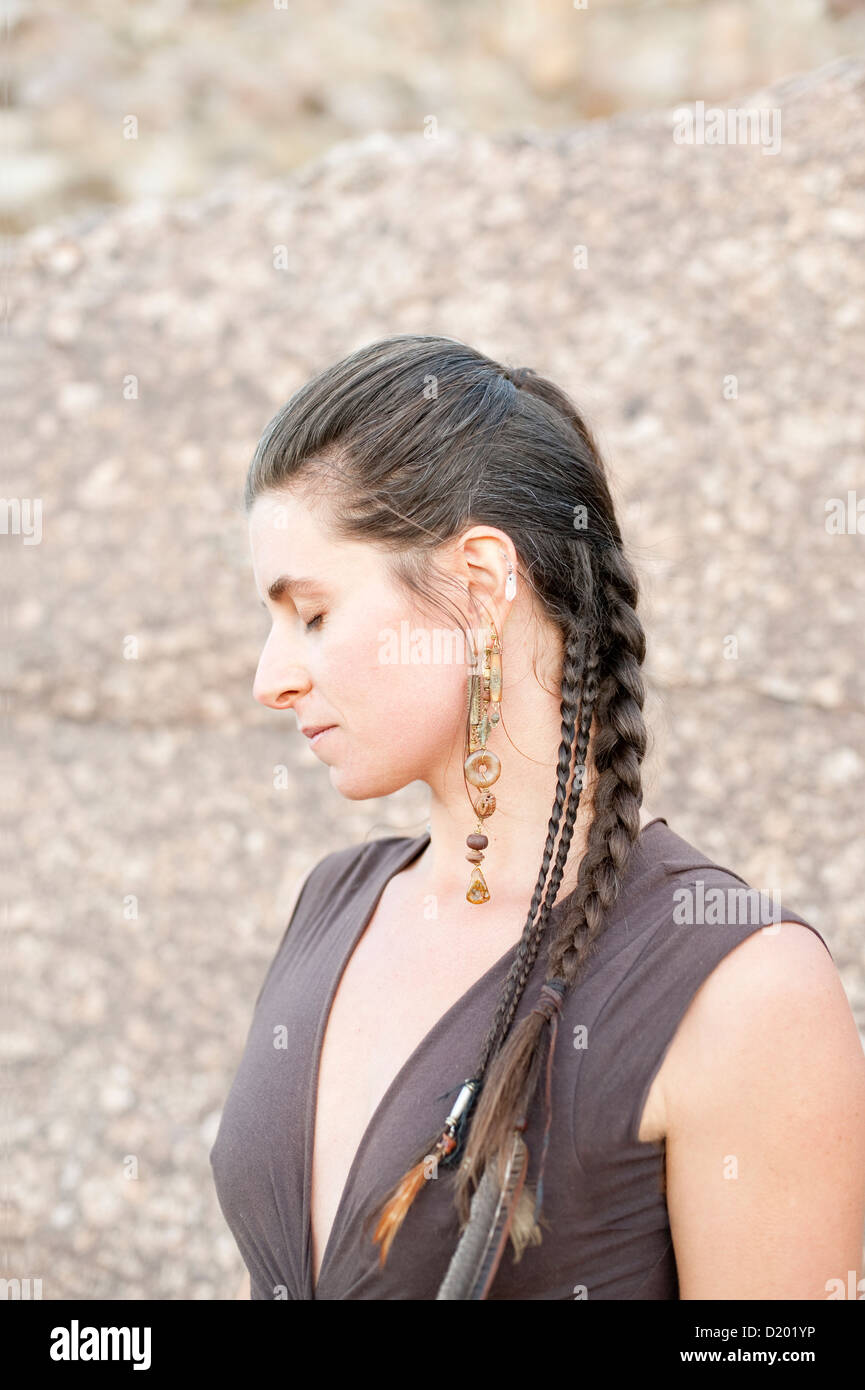 Profile of a natural woman with closed eyes in noble posture Stock ...