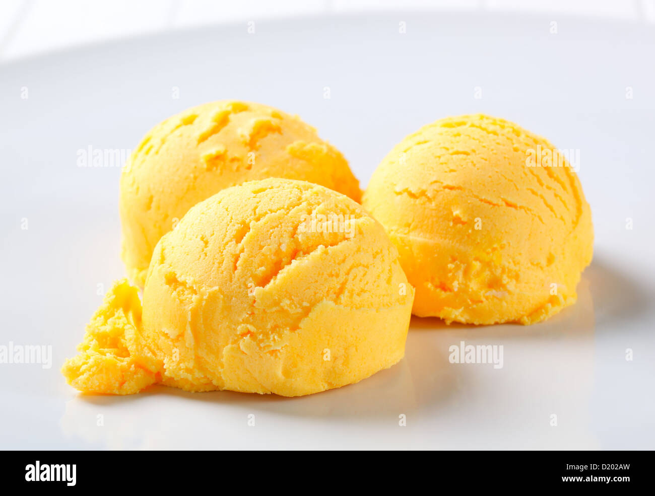 Scoops of yellow ice cream on a plate Stock Photo - Alamy
