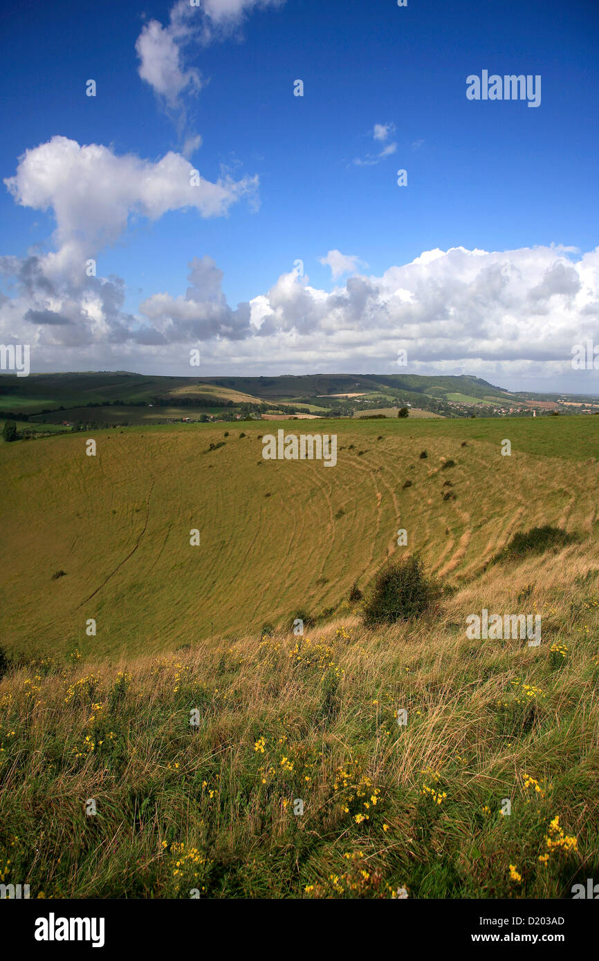 Summer Landscape view over Beeding Hill, Upper Beeding village, South ...