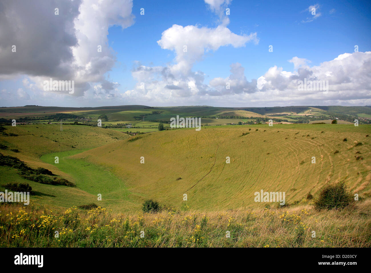 Summer Landscape view over Beeding Hill, Upper Beeding village, South ...