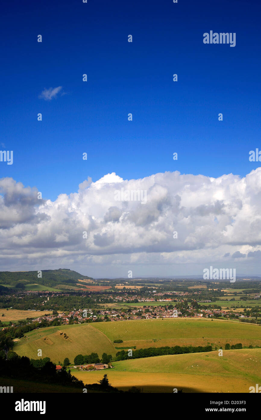 Summer Landscape view over Beeding Hill, Upper Beeding village, South ...